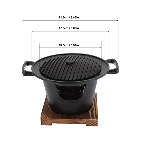 Charcoal Grill, Portable Charcoal Grill Japanese Hibachi Grill with Wooden Base, 8.46 X 6.89 X 5.31in Portable Grill Smokeless Cast Iron Hibachi Grill Yakiniku Grill for BBQ