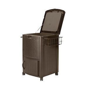 suncast resin 77 quart wicker-look outdoor patio cooler with wheels, java