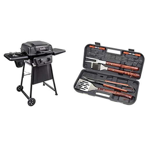 Char-Broil Classic 280 2-Burner Liquid Propane Gas Grill with Side Burner & Cuisinart CGS-W13 Wooden Handle Tool Set (13-Piece) , Black