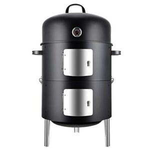 realcook vertical 17 inch steel charcoal smoker, heavy duty round bbq grill for outdoor cooking, black