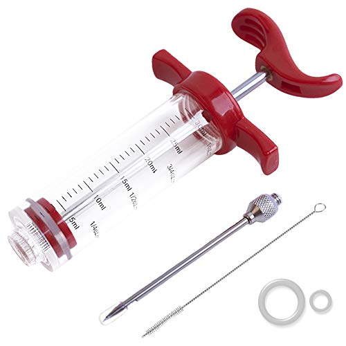 Meat Injector, TGE-V 1-oz Plastic BBQ Marinade Injector Kit, Turkey Injector Syringe (1 Stainless Steel Meat Needle +2 Replacement O Rings + 1 Cleaning Brush) for Turkey Smoked BBQ Grill