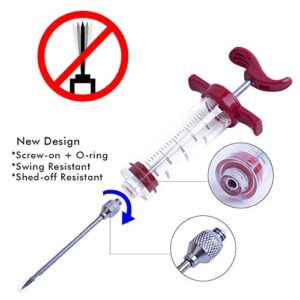 Meat Injector, TGE-V 1-oz Plastic BBQ Marinade Injector Kit, Turkey Injector Syringe (1 Stainless Steel Meat Needle +2 Replacement O Rings + 1 Cleaning Brush) for Turkey Smoked BBQ Grill