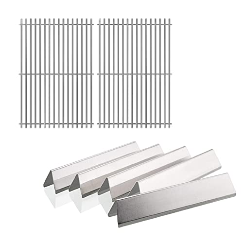 QuliMetal 7636 Stainless Steel Flavorizer Bars and 7639 Cooking Grates Grill Parts for Weber Spirit 300 Series Grills with Front Controls