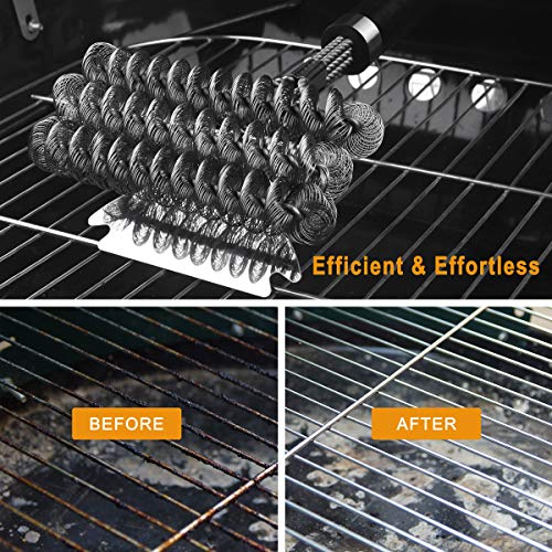 GRILLJOY 18inch Grill Cleaning Brush Bristle Free - Ideal BBQ Grill Accessories Gift for Christmas - Safe BBQ Cleaning Grill Brush with Extra Wide Scraper - BBQ Brush for Gas/Charcoal/Porcelain Grill