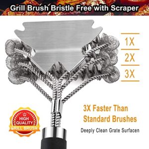 GRILLJOY 18inch Grill Cleaning Brush Bristle Free - Ideal BBQ Grill Accessories Gift for Christmas - Safe BBQ Cleaning Grill Brush with Extra Wide Scraper - BBQ Brush for Gas/Charcoal/Porcelain Grill