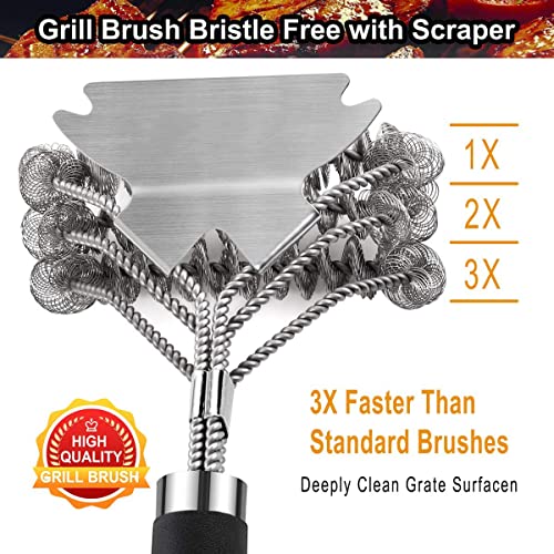 GRILLJOY 18inch Grill Cleaning Brush Bristle Free - Ideal BBQ Grill Accessories Gift for Christmas - Safe BBQ Cleaning Grill Brush with Extra Wide Scraper - BBQ Brush for Gas/Charcoal/Porcelain Grill