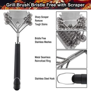 GRILLJOY 18inch Grill Cleaning Brush Bristle Free - Ideal BBQ Grill Accessories Gift for Christmas - Safe BBQ Cleaning Grill Brush with Extra Wide Scraper - BBQ Brush for Gas/Charcoal/Porcelain Grill