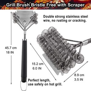 GRILLJOY 18inch Grill Cleaning Brush Bristle Free - Ideal BBQ Grill Accessories Gift for Christmas - Safe BBQ Cleaning Grill Brush with Extra Wide Scraper - BBQ Brush for Gas/Charcoal/Porcelain Grill