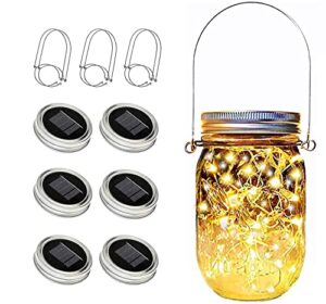 edof mason jar solar lights lids,6 pack 30 led solar fairy lights (no jars),hanging solar lanterns table lights outdoors for christmas, garden, yard and patio decor(warm white)