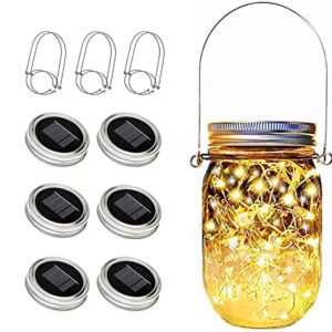 EDOF Mason Jar Solar Lights Lids,6 Pack 30 Led Solar Fairy Lights (No Jars),Hanging Solar Lanterns Table Lights Outdoors for Christmas, Garden, Yard and Patio Decor(Warm White)