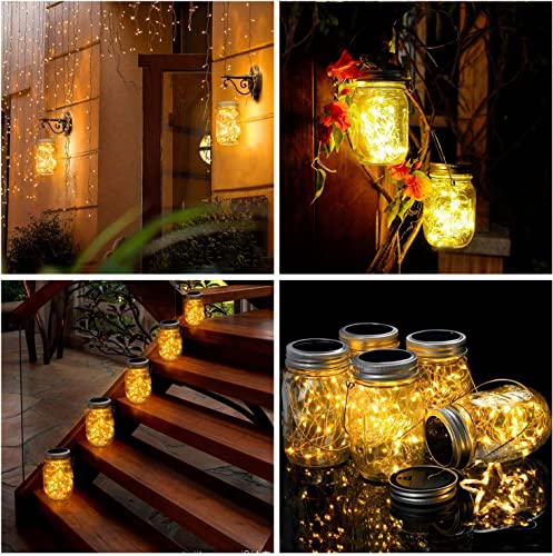 EDOF Mason Jar Solar Lights Lids,6 Pack 30 Led Solar Fairy Lights (No Jars),Hanging Solar Lanterns Table Lights Outdoors for Christmas, Garden, Yard and Patio Decor(Warm White)