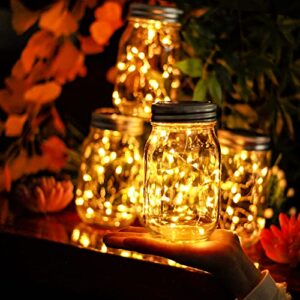 EDOF Mason Jar Solar Lights Lids,6 Pack 30 Led Solar Fairy Lights (No Jars),Hanging Solar Lanterns Table Lights Outdoors for Christmas, Garden, Yard and Patio Decor(Warm White)