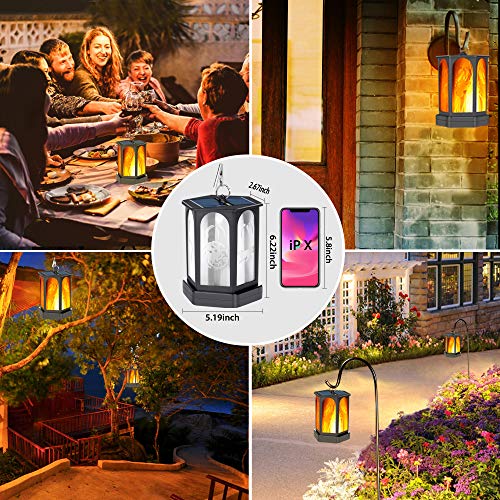 Solar Lantern Christmas Decorations Lights Dancing Flame, 2 Pack Waterproof Outdoor Hanging Lanterns for Patio Wall Hanging Garden Light Auto On/Off Landscape LED Path Light Garden Accessories