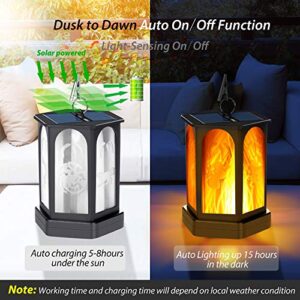 Solar Lantern Christmas Decorations Lights Dancing Flame, 2 Pack Waterproof Outdoor Hanging Lanterns for Patio Wall Hanging Garden Light Auto On/Off Landscape LED Path Light Garden Accessories