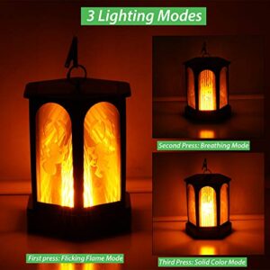 Solar Lantern Christmas Decorations Lights Dancing Flame, 2 Pack Waterproof Outdoor Hanging Lanterns for Patio Wall Hanging Garden Light Auto On/Off Landscape LED Path Light Garden Accessories