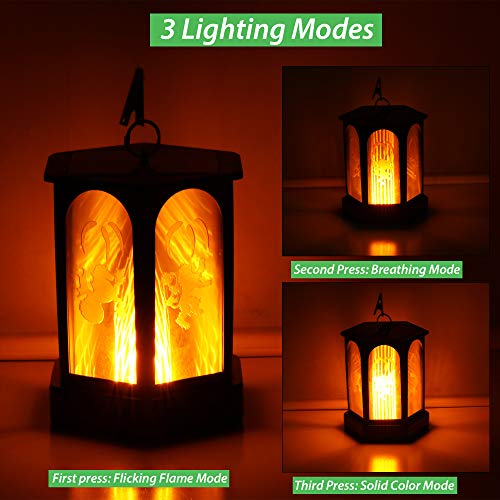 Solar Lantern Christmas Decorations Lights Dancing Flame, 2 Pack Waterproof Outdoor Hanging Lanterns for Patio Wall Hanging Garden Light Auto On/Off Landscape LED Path Light Garden Accessories