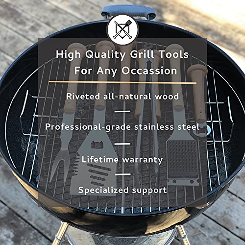 Baseball BBQ | 'The Hook' Grill Pigtail | BBQ Grilling Accessories & Utensils for Baseball Fans | Patented Wooden Bat Handle & Quality Stainless Steel for Dad | Add to Set