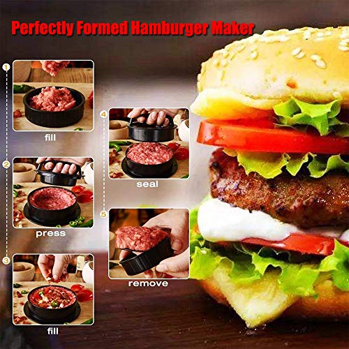 iPstyle Burger Press Patty Maker, Non-Stick Hamburger Mold Kit for Easily Making Delicious Stuffed Burgers, Regular Beef Burger and Perfect Shaped Patties, Best Indoor Kitchen Gadgets Cooking (Black)