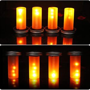 Bticx Mason Jar Lights, 4 Pcs LED Solar Mason Jar Lids Lights for Jars, Simulation Flame Flickering Garden Wedding Patio Home Decoration Lights for Regular Mouth Mason Jar Lantern