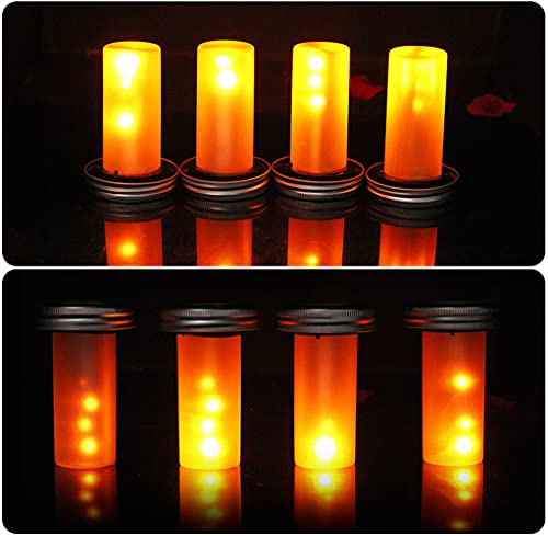 Bticx Mason Jar Lights, 4 Pcs LED Solar Mason Jar Lids Lights for Jars, Simulation Flame Flickering Garden Wedding Patio Home Decoration Lights for Regular Mouth Mason Jar Lantern