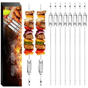 skewers for kabobs - lycklig 17" metal skewers for grilling with slider, flat long 304 stainless steel kabob skewers, reusable bbq barbecue shish kabob skewers for meat shrimp chicken veggie (8pcs)