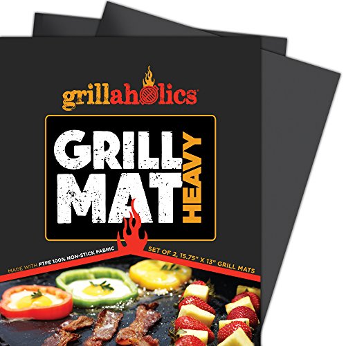 Grillaholics BBQ Grill Mat Heavy - 600 Degree Max Temperature Grilling Sheets - Set of 2 Grill Mats Non Stick - Lifetime Manufacturer Warranty