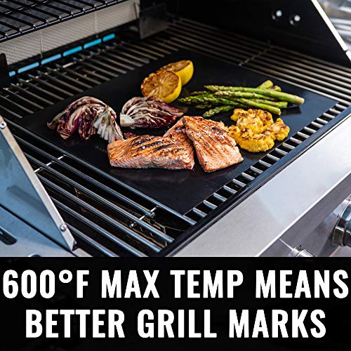 Grillaholics BBQ Grill Mat Heavy - 600 Degree Max Temperature Grilling Sheets - Set of 2 Grill Mats Non Stick - Lifetime Manufacturer Warranty