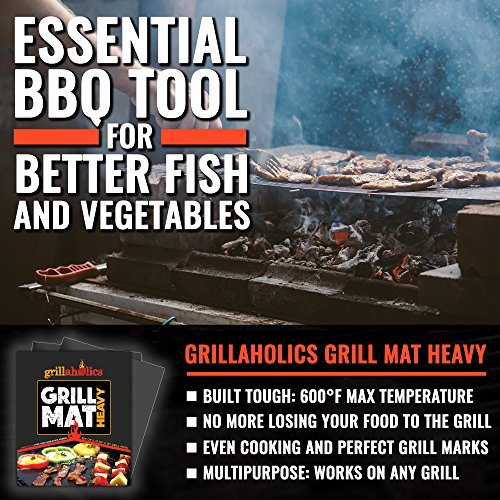 Grillaholics BBQ Grill Mat Heavy - 600 Degree Max Temperature Grilling Sheets - Set of 2 Grill Mats Non Stick - Lifetime Manufacturer Warranty