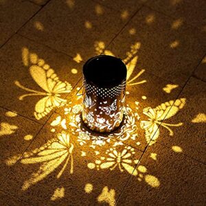 yjfwal solar lantern lights, hanging lights outdoor, pathway lights, solar table lights waterproof, for garden, patio, lawn, yard, deck, tree, party decor (warm white butterfly