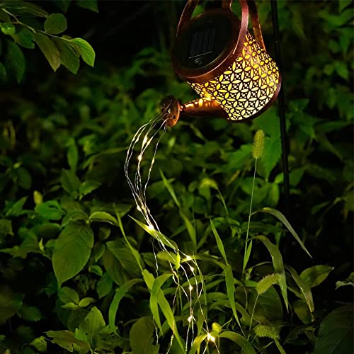 Watering Can with Lights, Solar Lantern with Bracket Outdoor Hanging Waterproof, Decorative Retro Metal Lights for Table Patio Yard Pathway Walkway (1pcs)