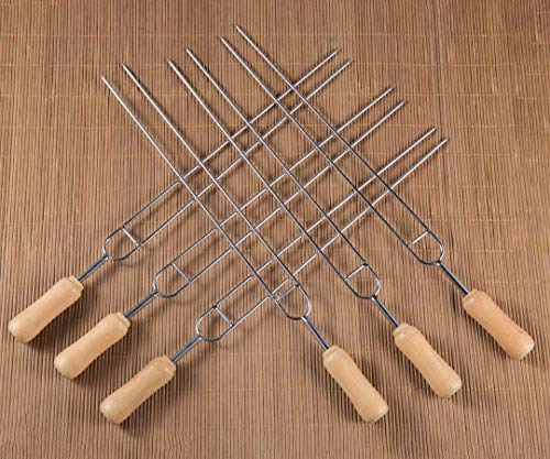 IMEEA 15.3-Inch Kabob Skewer for Grilling, Metal Stainless Steel BBQ Skewer Double Pronged Kebab Skewer with Wooden Handle, 12-Piece