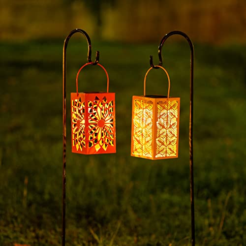 2 Pack Solar Hanging Lantern Outdoor Decorative Waterproof LED Tabletop Metal Lamp for Outdoor Patio Garden Landscape Lighting for Yard Pathway Decorative