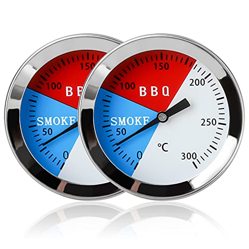 BBQ Thermometer Gauge - Barbecue BBQ Pit Smoker Grill Thermometer Temp Gauge -Stainless Steel Heat Indicator for Cooking Meat 2-Pack