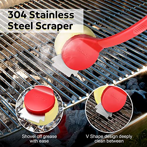 Anpro Grill Brush and Scraper Bristle Free - No Scratch Cleaning, 16.5inch Grill Brush and Scraper Bristle Free,Unique Nique V-Shaped Grill BBQ Cleaning Brush for Steam/Gas/Charcoal Grills