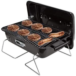 duke grills omaha go anywhere portable charcoal grill with lid - mini table top grill for camping, boat, tailgate, bbq - sturdy steel design - foldable legs - 6 burgers, 4 dogs