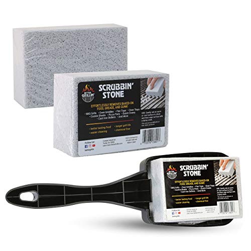 Better Grillin Scrubbin Stone Grill Cleaner Handle-Protect Hands & Nails When Scouring Grill with Three Scrubbin Stone