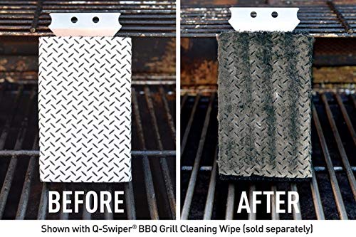 Q-Swiper BBQ Grill Brush with Stainless Steel Scraper. Bristle Free and Wire Free Cleaning. Safe Way to Remove Grease and Grime. Ideal use with The Q-Swiper Grill Cleaning Wipes (Sold Separately).