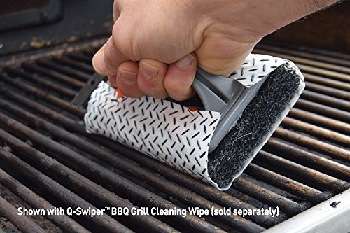 Q-Swiper BBQ Grill Brush with Stainless Steel Scraper. Bristle Free and Wire Free Cleaning. Safe Way to Remove Grease and Grime. Ideal use with The Q-Swiper Grill Cleaning Wipes (Sold Separately).