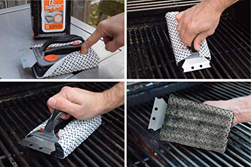 Q-Swiper BBQ Grill Brush with Stainless Steel Scraper. Bristle Free and Wire Free Cleaning. Safe Way to Remove Grease and Grime. Ideal use with The Q-Swiper Grill Cleaning Wipes (Sold Separately).