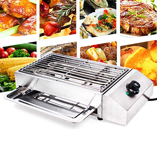 Commercial 1800W Electric Indoor Grill, Smokeless Grill Barbecue Oven Grill Stainless Steel For BBQ Equipment with Extra-Large Drip Tray 122° F-572° F