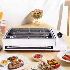 Commercial 1800W Electric Indoor Grill, Smokeless Grill Barbecue Oven Grill Stainless Steel For BBQ Equipment with Extra-Large Drip Tray 122° F-572° F