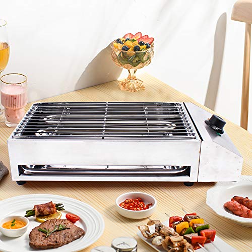 Commercial 1800W Electric Indoor Grill, Smokeless Grill Barbecue Oven Grill Stainless Steel For BBQ Equipment with Extra-Large Drip Tray 122° F-572° F