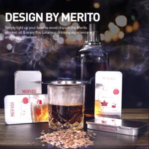 Merito Cocktail Smoker Kit – Luxury Whiskey Set with Stainless Steel Drink Smoker, Torch, Strainer, Tweezers& Wood Chips – Premium Whiskey Smoker as a Birthday Gifts for Men, Drink Lover (No Butane)