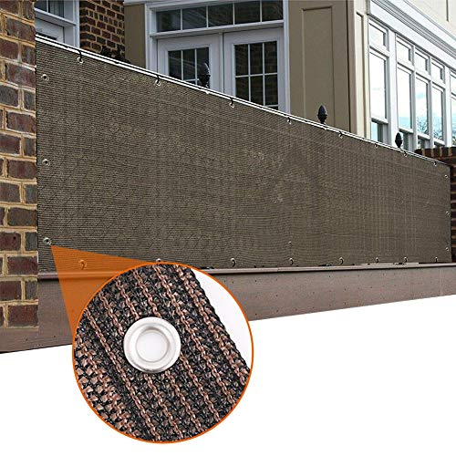 MAHFEI Privacy Screen, Shading Net 90% Shading Rate Privacy Protection   Sunscreen with Metal Holes Tear Resistance Terrace Balcony Railing (Color : Brown, Size : 0.9x2.7m)