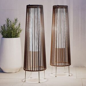 grand patio outdoor floor solar light 2-pack, all-weather wicker solar patio lamp waterproof outside solar deck lamp for porch, yard, garden, lawn decorations - dark brown, gordes 2 pcs