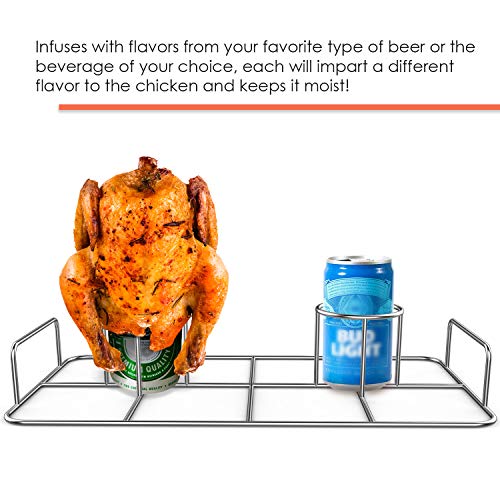 RUSFOL Double Beercan Chicken Rack with a Silicone Oil Brush, Stainless Steel Twin Chicken Stand for Smoker and Grill,Cook 2 Chicken Together