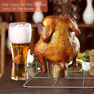 RUSFOL Double Beercan Chicken Rack with a Silicone Oil Brush, Stainless Steel Twin Chicken Stand for Smoker and Grill,Cook 2 Chicken Together