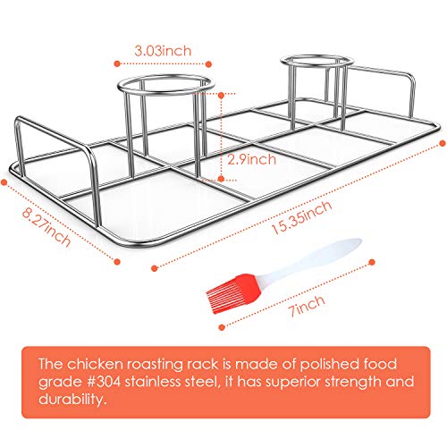 RUSFOL Double Beercan Chicken Rack with a Silicone Oil Brush, Stainless Steel Twin Chicken Stand for Smoker and Grill,Cook 2 Chicken Together