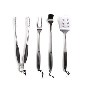 schmidt brothers - bbq ash 4 piece grill set, full-forged stainless steel grilling utensils including spatula, fork, basting brush, and tongs with all wood handles