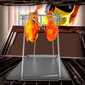 Chicken Leg Wing Rack 14 Slots with Stainless Steel Drumsticks Roaster Stand Drip Tray for Pellet Smoker Grill Accessories -Dishwasher Safe